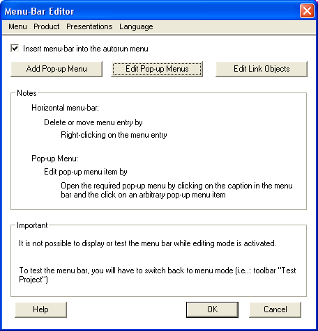 CD Menu Creator: Using a menu bar
